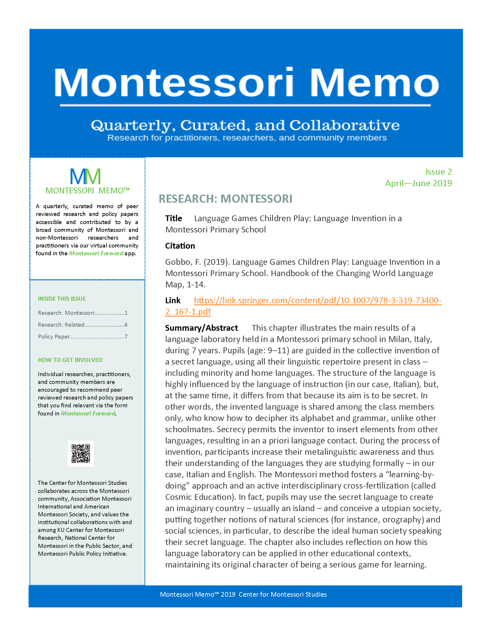 Montessori Memo Issue 2 – Montessori Training Center Northeast